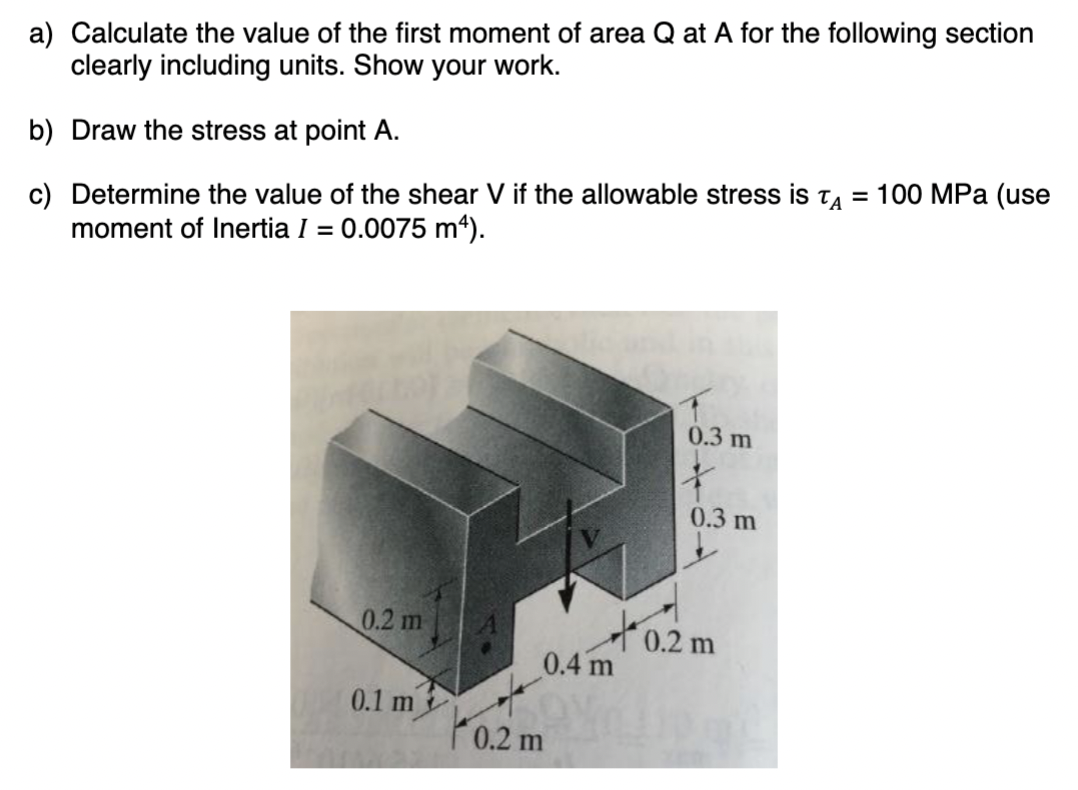 Solved a) ﻿Calculate the value of the first moment of area Q | Chegg.com