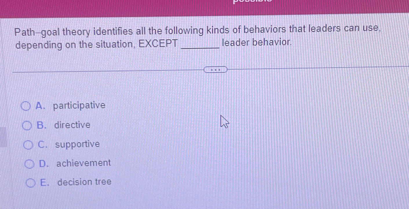 Solved Path-goal theory identifies all the following kinds | Chegg.com