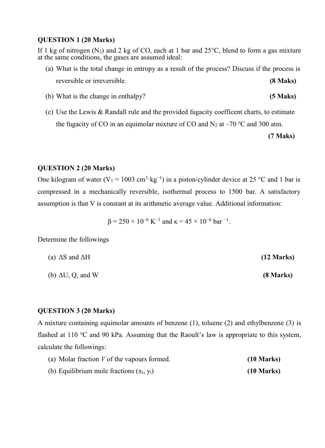 Solved QUESTION 1 (20 ﻿Marks)If 1kg ﻿of nitrogen (N2) ﻿and | Chegg.com