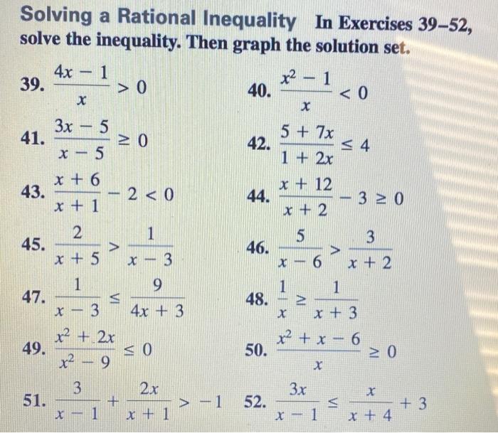 Solved Solving a Rational Inequality In Exercises 39–52, | Chegg.com