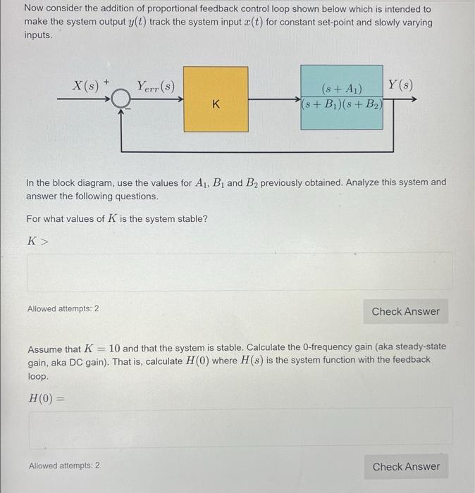 Solved Now consider the addition of proportional feedback | Chegg.com