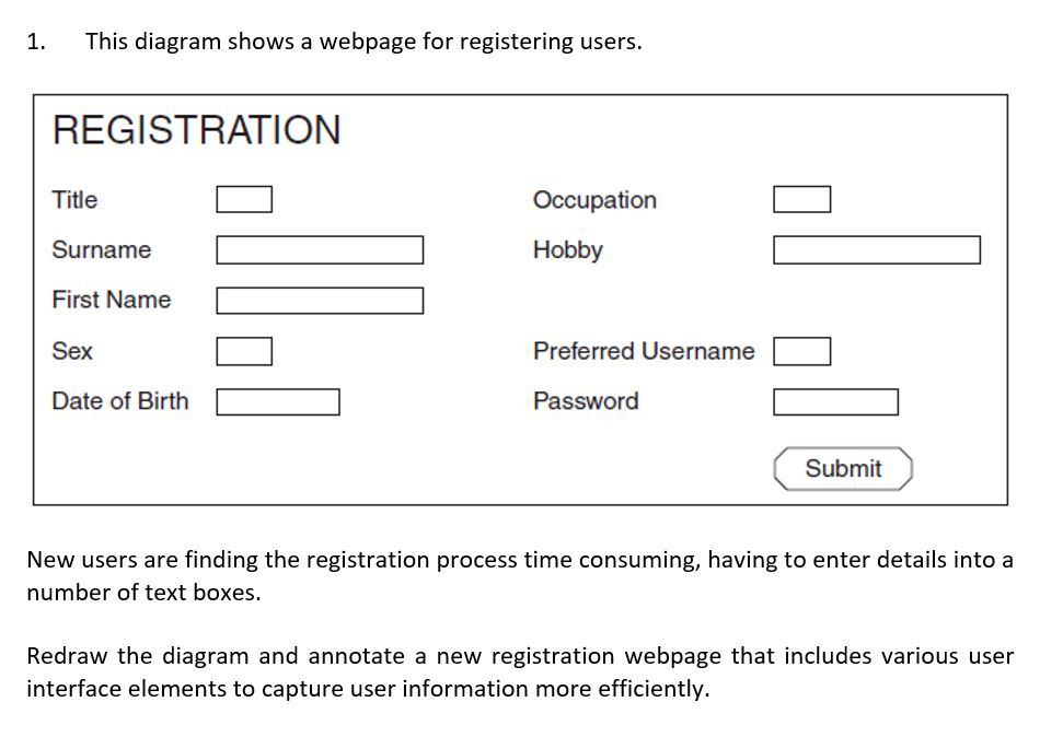 This diagram shows a webpage for registering | Chegg.com