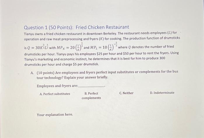 Solved C. (20 points) How many fryers and employees should | Chegg.com