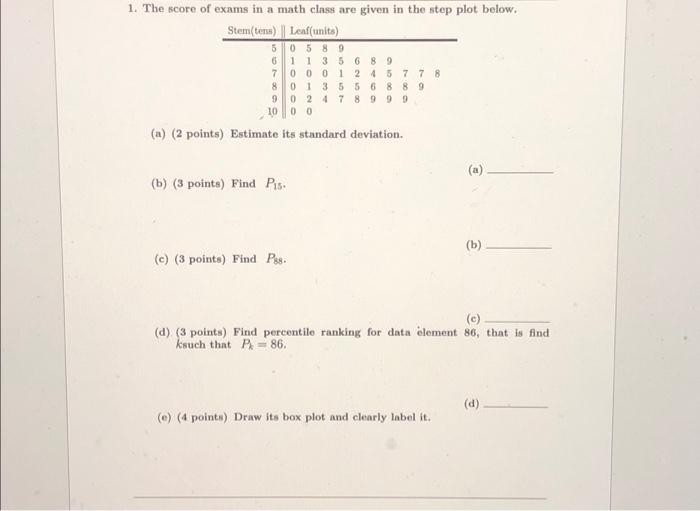 Solved 1. The score of exams in a math class are given in | Chegg.com