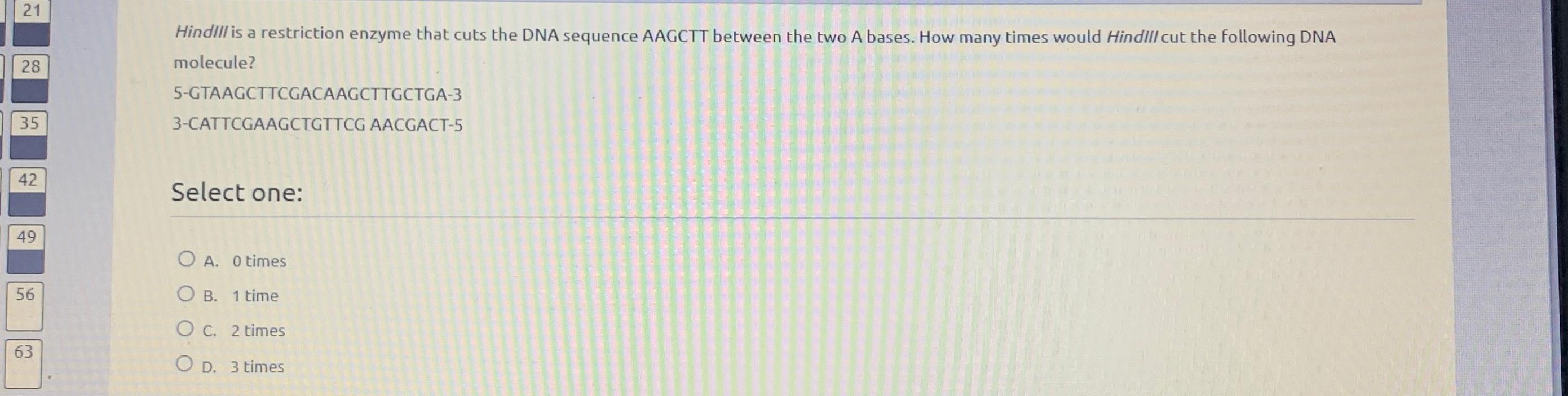 Solved 21HindIII is a restriction enzyme that cuts the DNA | Chegg.com