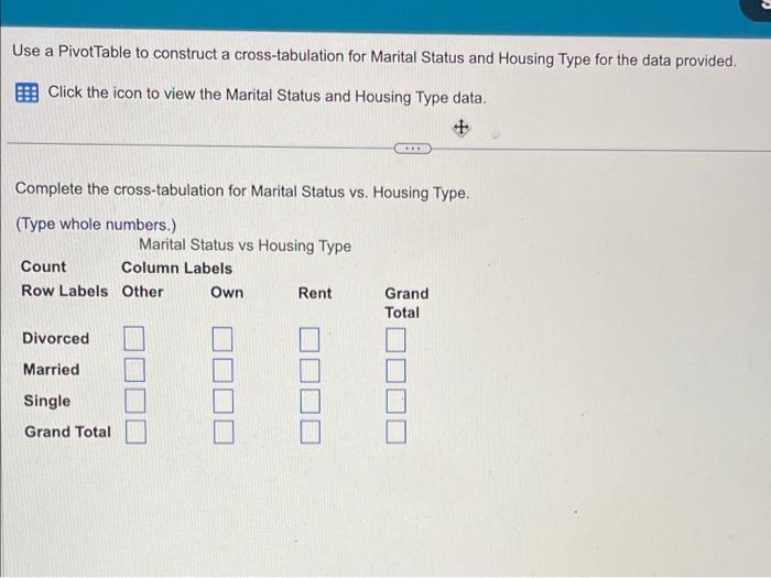 Solved Use a PivotTable to construct a cross-tabulation for | Chegg.com