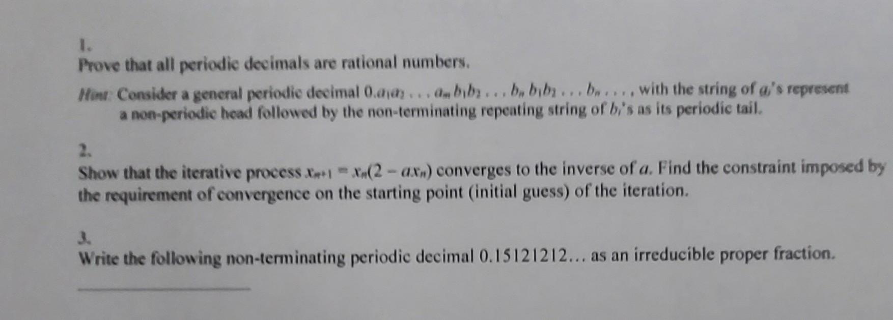 Solved I. Prove that all periodic decimals are rational | Chegg.com