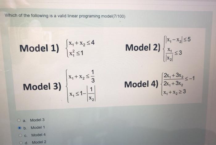 Solved Which of the following is a valid linear programing | Chegg.com