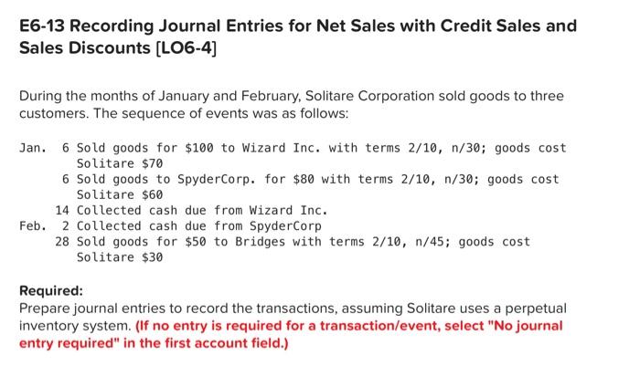 Solved E6-13 Recording Journal Entries for Net Sales with | Chegg.com