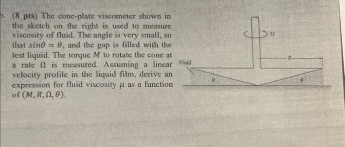 Solved (8 pts) The cone-plate viscometer shown in the sketch | Chegg.com