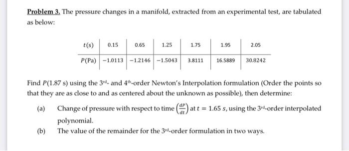 Problem 3. The pressure changes in a manifold, | Chegg.com