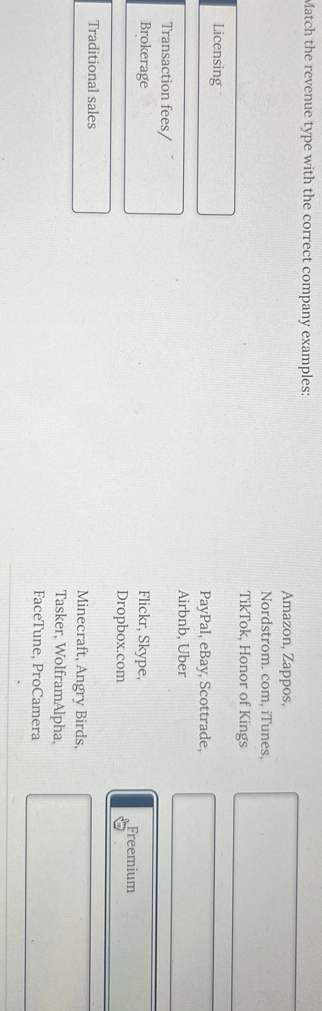 Solved Match the revenue type with the correct company | Chegg.com