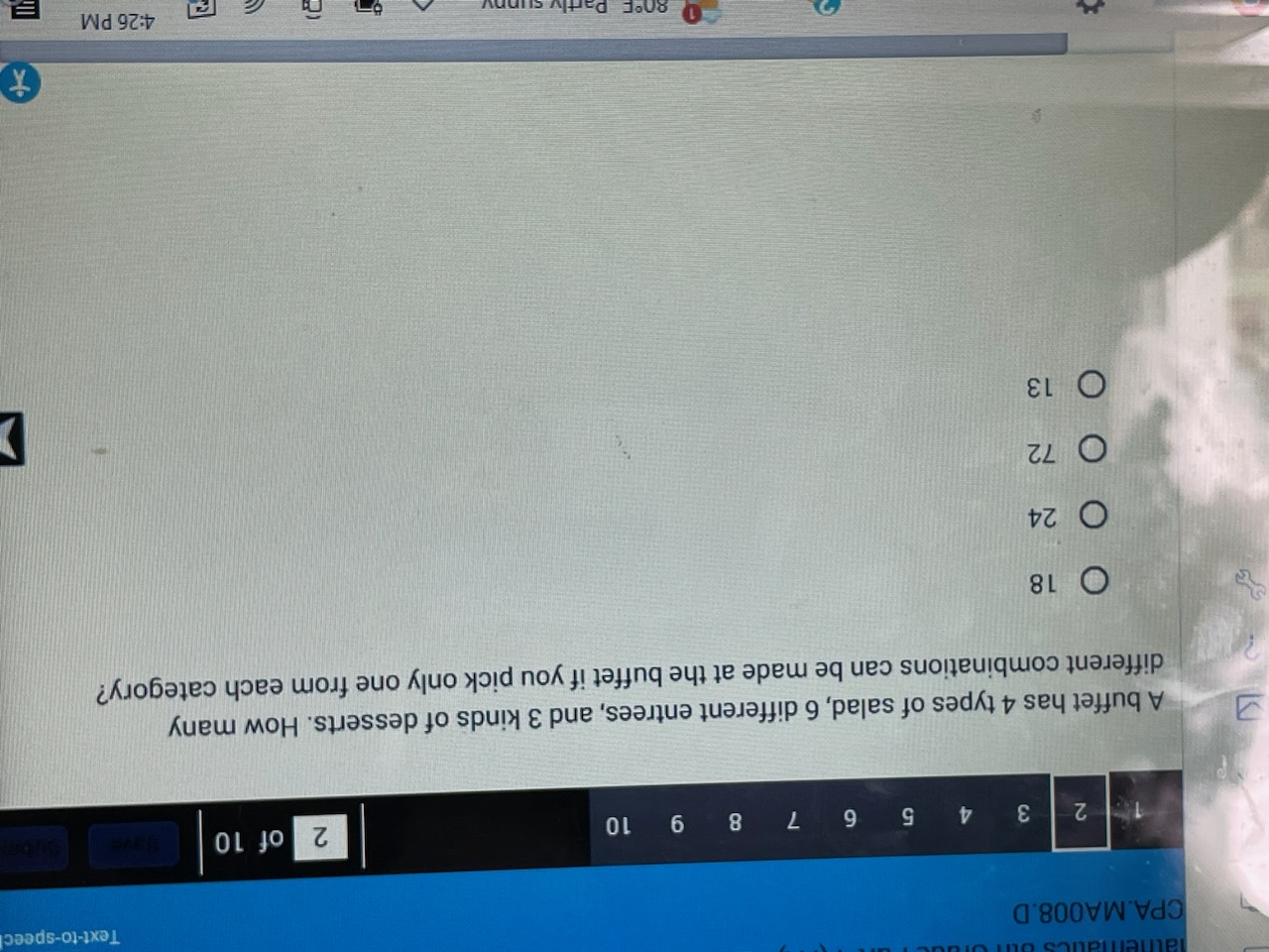 Solved CPA.MA008.DText-to-speecA buffet has 4 ﻿types of | Chegg.com