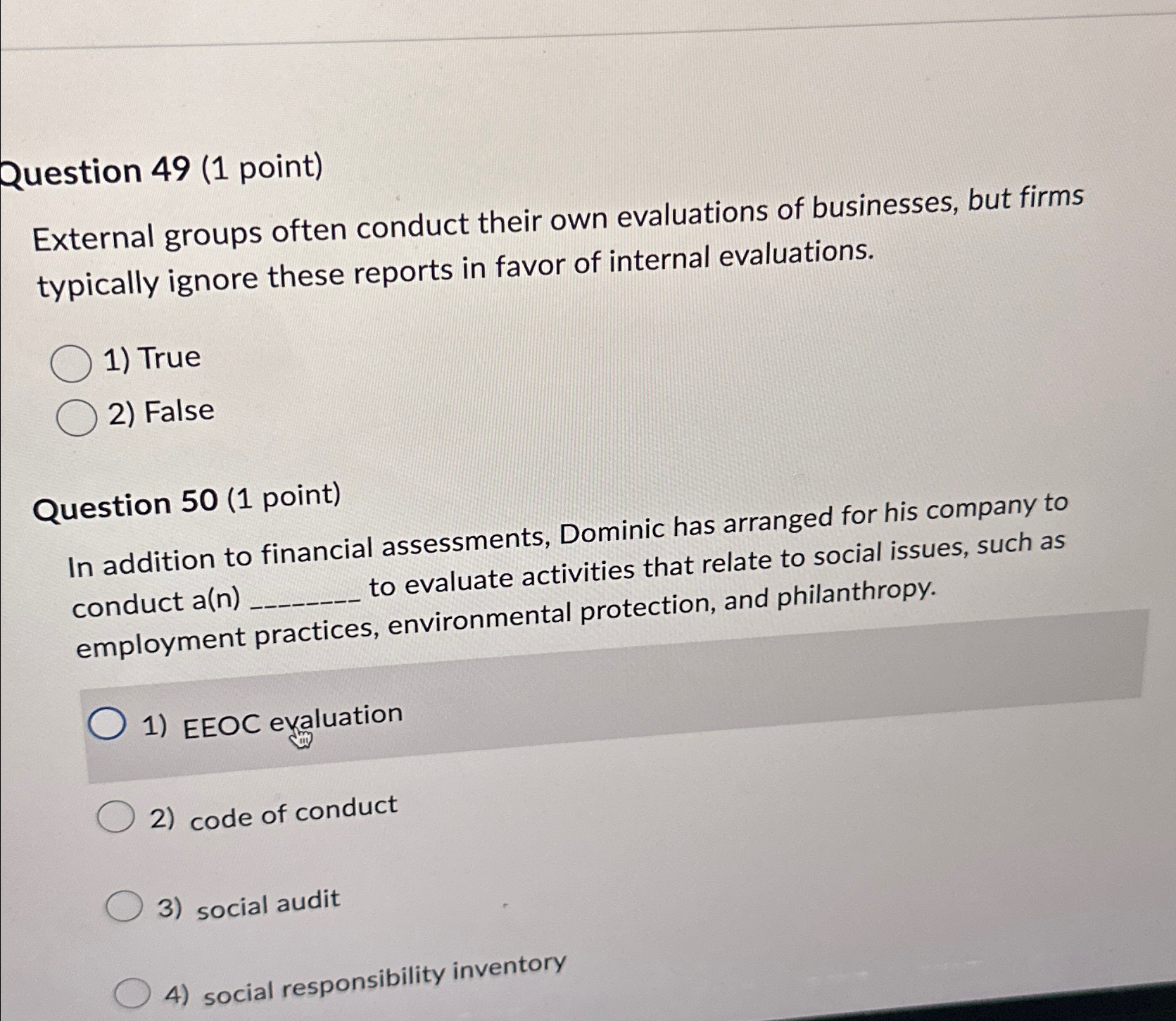 Solved Question 49 (1 ﻿point)External groups often conduct | Chegg.com