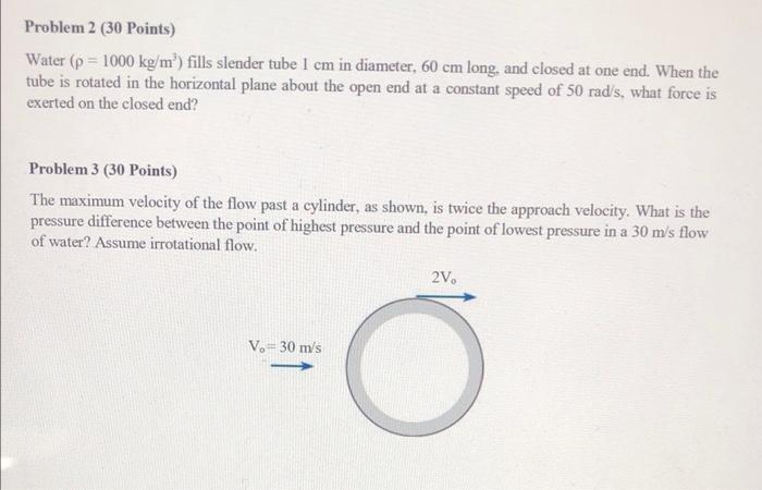 Solved Problem 2 (30 Points) Water (ρ=1000 kg/m3) fills | Chegg.com