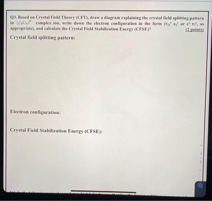 Solved Q3. Based on Crystal Field Theory (CFT), draw a | Chegg.com