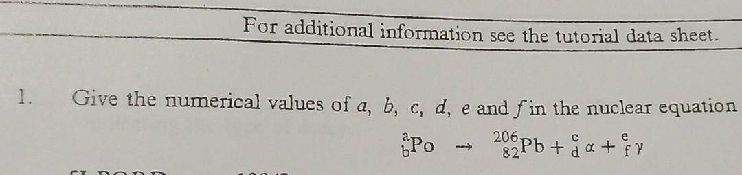 Solved 1. Give the numerical values of a,b,c,d,e and f in | Chegg.com