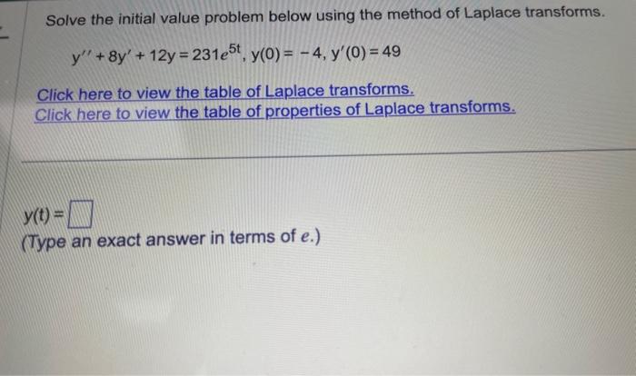 Solved Solve the initial value problem below using the | Chegg.com