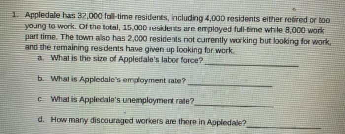 Solved 1. Appledale has 32,000 full-time residents, | Chegg.com