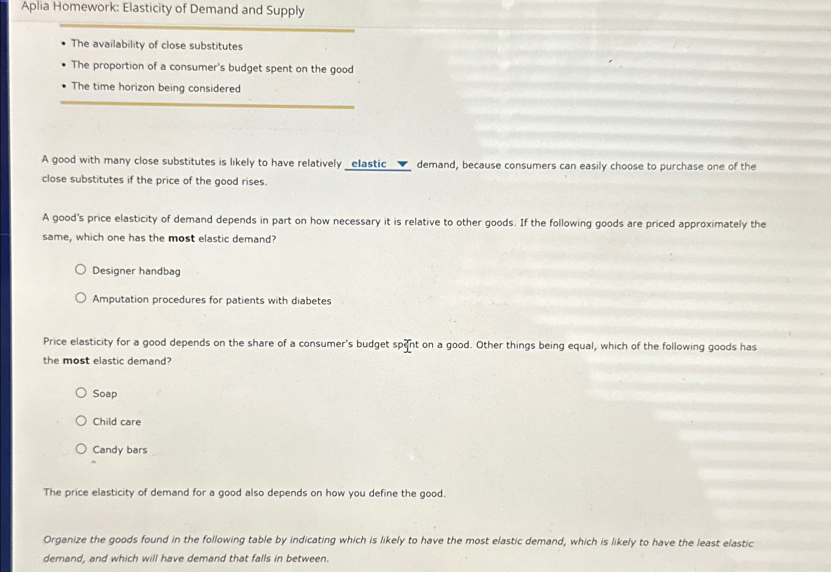 Solved Aplia Homework: Elasticity of Demand and SupplyThe | Chegg.com