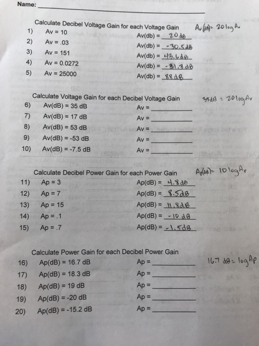 Solved Name: Calculate Decibel Voltage Gain for each Voltage | Chegg.com