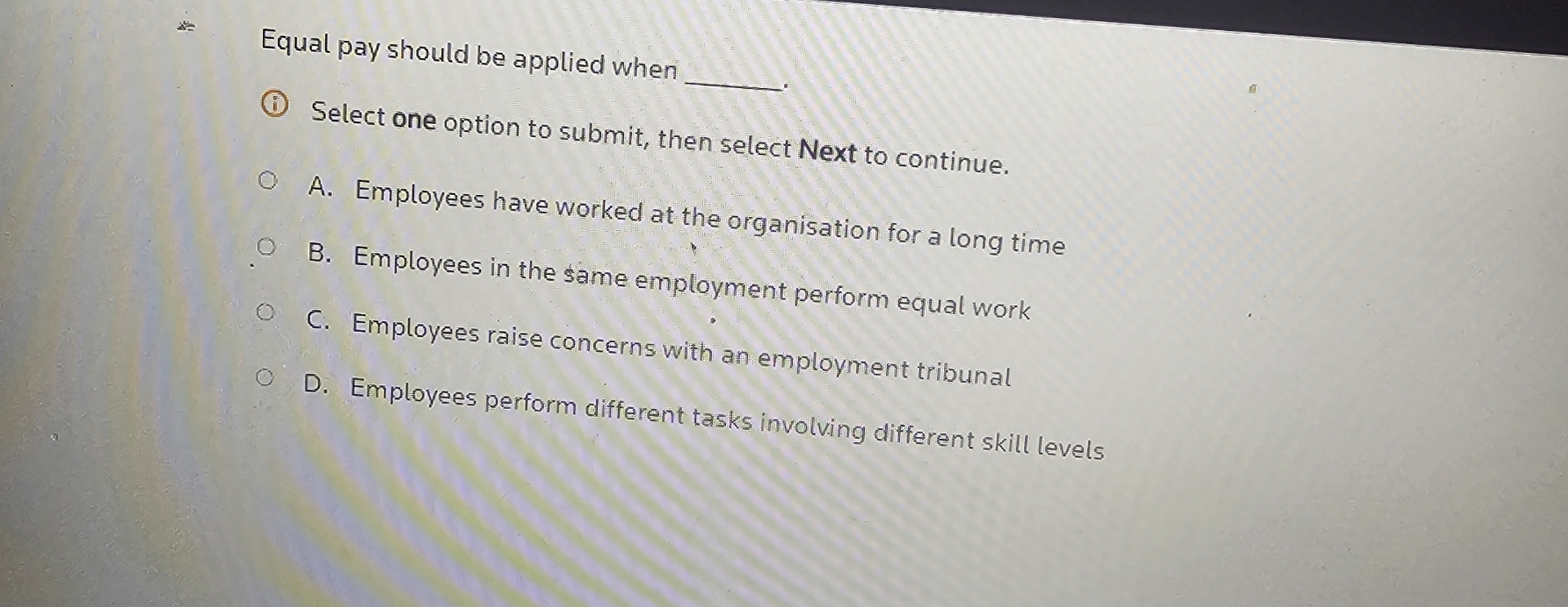 Solved Equal pay should be applied when q,(i) ﻿Select one | Chegg.com