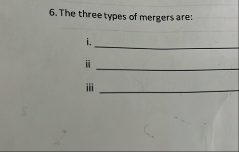 Solved The three types of mergers are:i.iiiii | Chegg.com