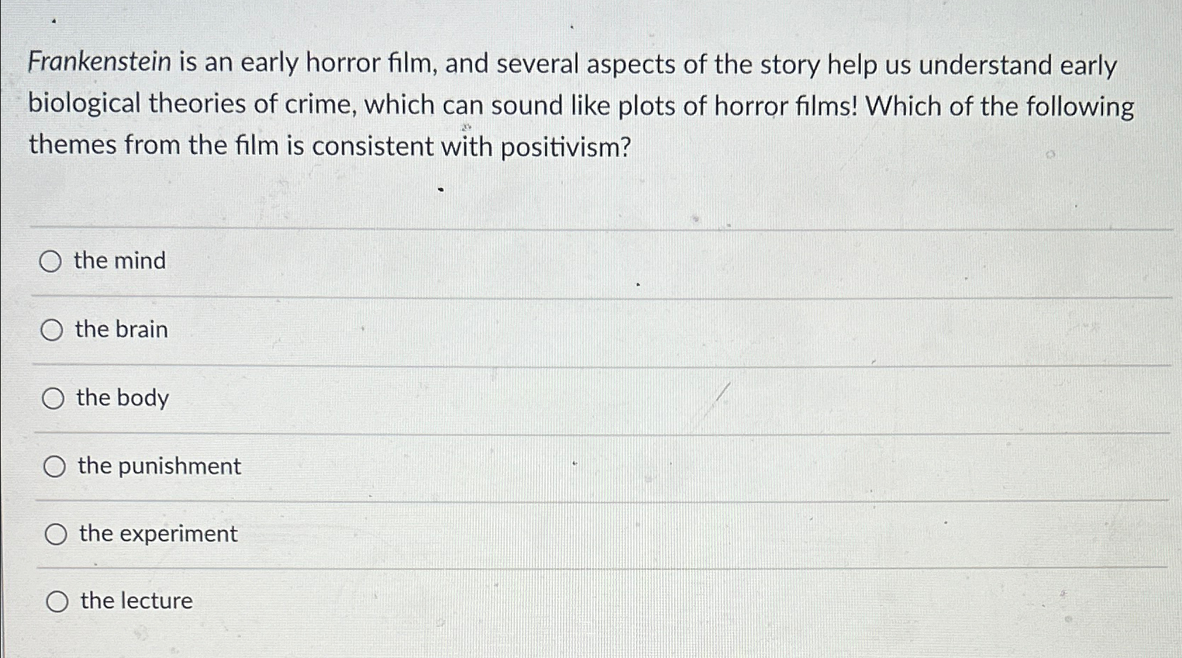 Solved Frankenstein is an early horror film, and several | Chegg.com