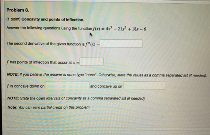 Solved Problem 8. (1 point) Concavity and points of | Chegg.com