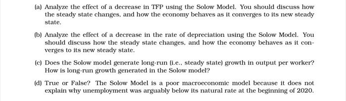 Solved (a) Analyze the effect of a decrease in TFP using the | Chegg.com