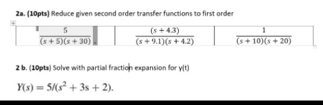 Solved 2a. (10pts) Reduce given second order transfer | Chegg.com