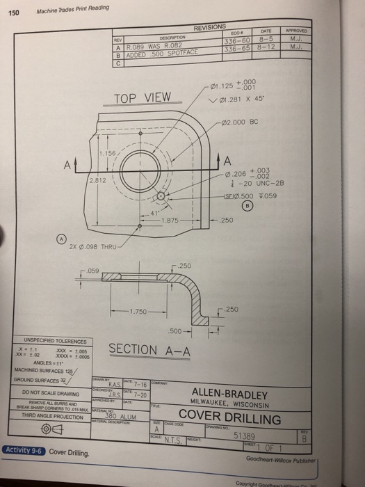 Solved 150 Machine Trades Print Reading REVISIONS REV D | Chegg.com