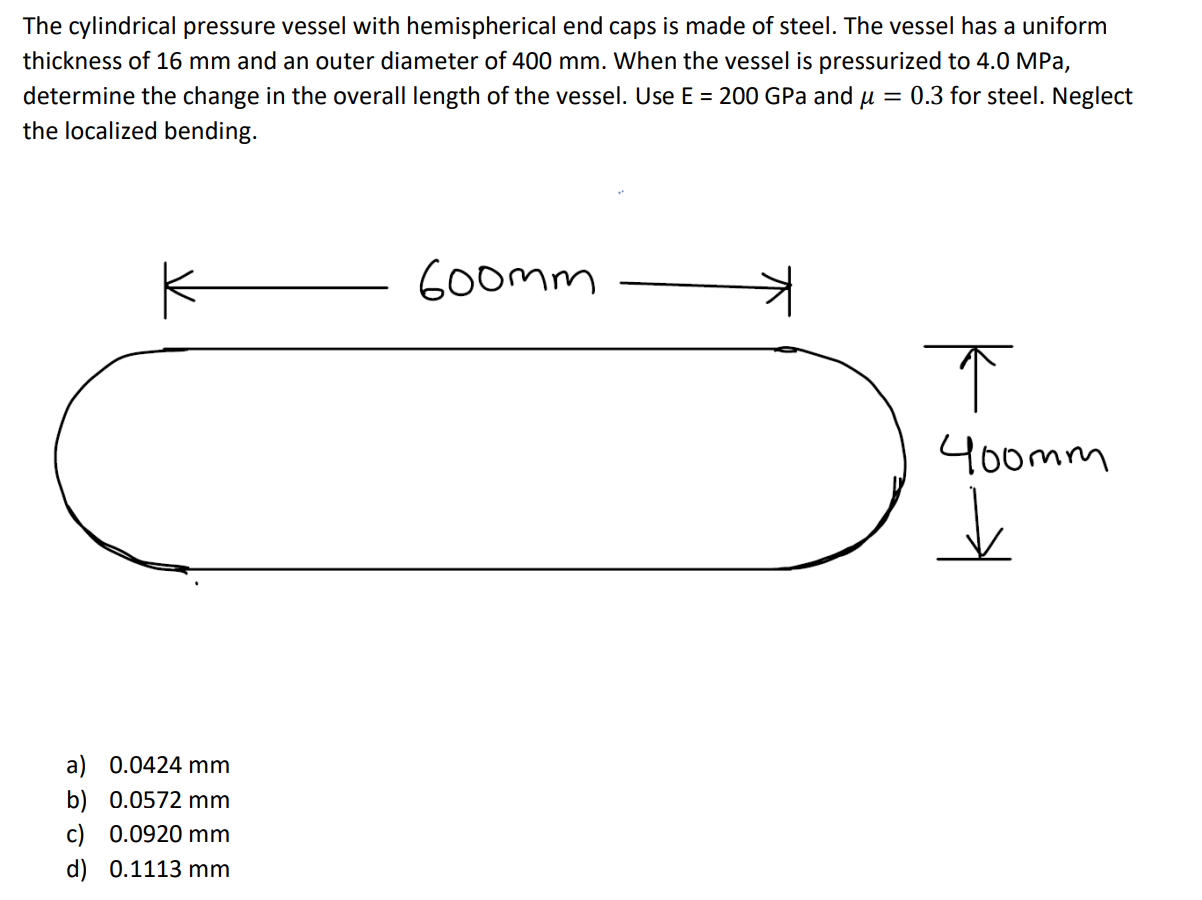 Solved The cylindrical pressure vessel with hemispherical | Chegg.com