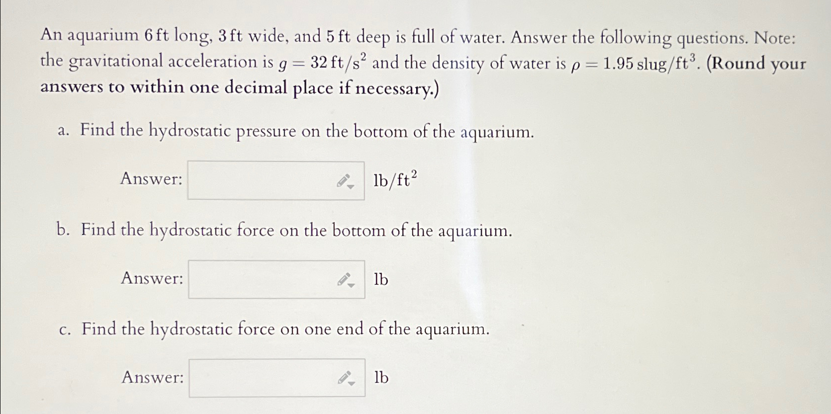 Solved An aquarium 6ft ﻿long, 3ft ﻿wide, and 5ft ﻿deep is | Chegg.com