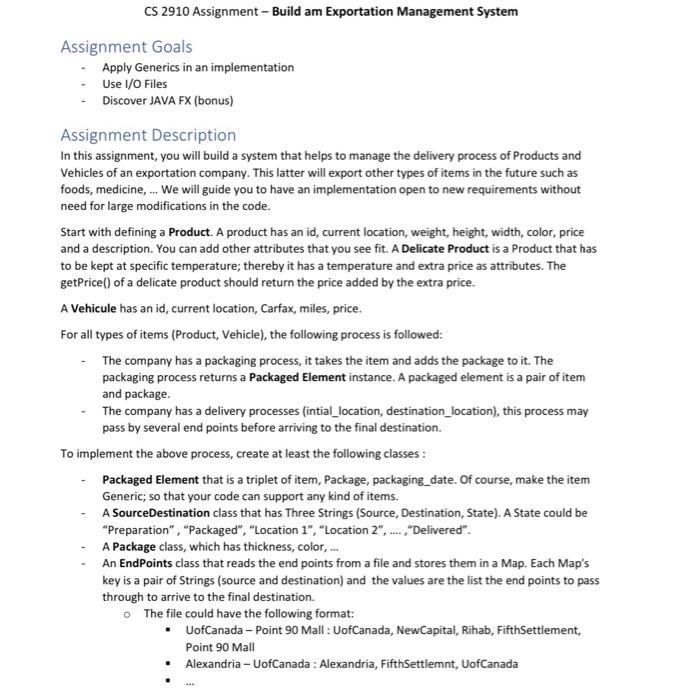 Solved CS 2910 Assignment - Build am Exportation Management | Chegg.com