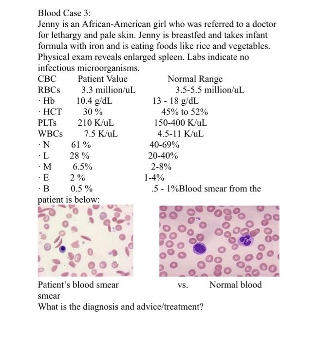 Solved Blood Case 3: Jenny is an African-American girl who | Chegg.com