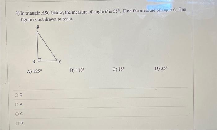 Solved 3) In triangle ABC below, the measure of angle B is | Chegg.com