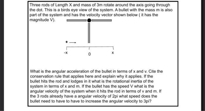 Solved Three rods of Length X and mass of 3 m rotate around | Chegg.com