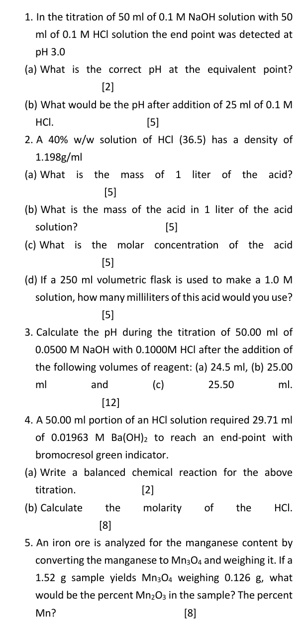 Solved 1. In the titration of 50ml of 0.1MNaOH solution with | Chegg.com