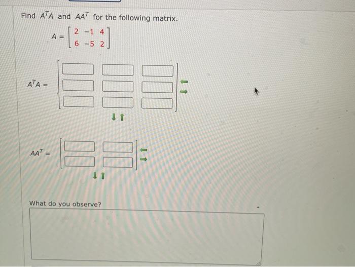 Solved Find ATA and AAT for the following matrix. 2-14 A= 6 | Chegg.com
