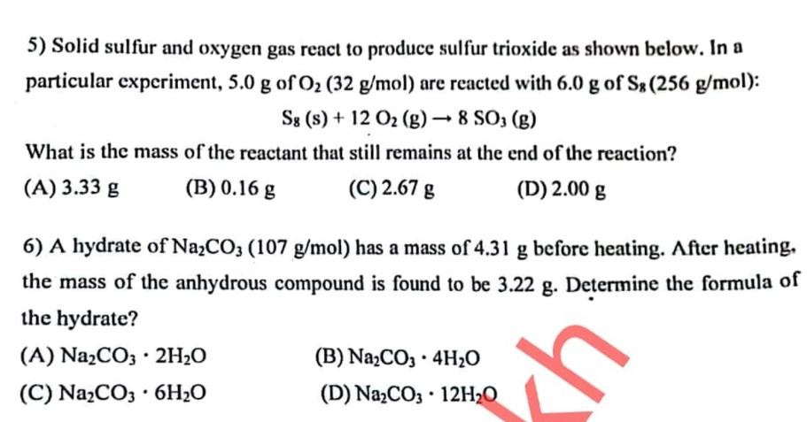 Solved 5) Solid sulfur and oxygen gas react to produce | Chegg.com