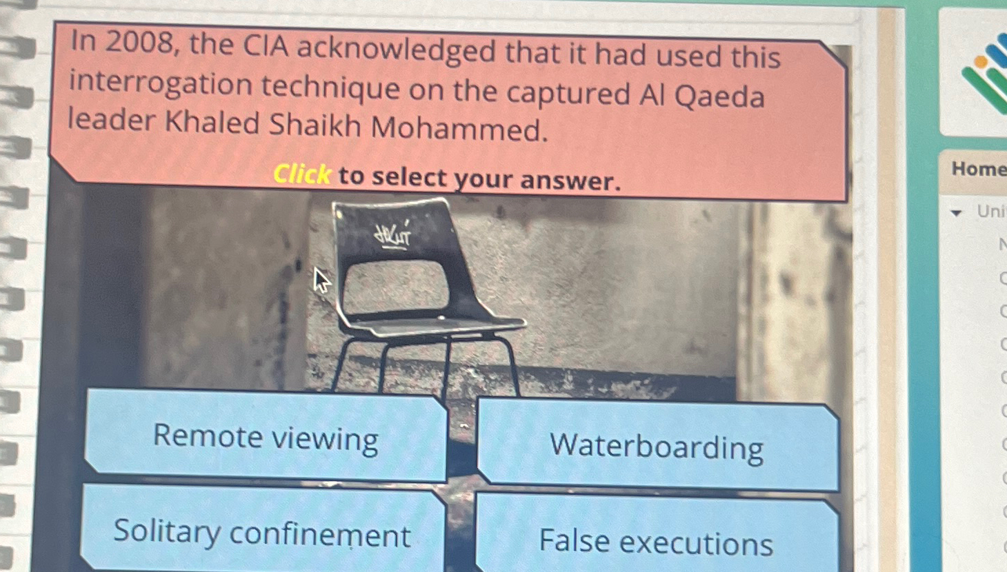 Solved In 2008, ﻿the CIA acknowledged that it had used this | Chegg.com