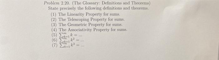 Solved Problem 2.20. (The Glossary: Definitions and | Chegg.com