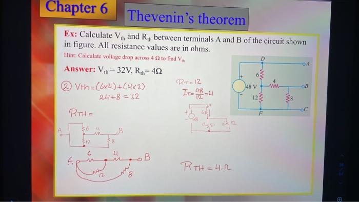 Solved Ex: Calculate Vth and Rth between terminals A and B | Chegg.com