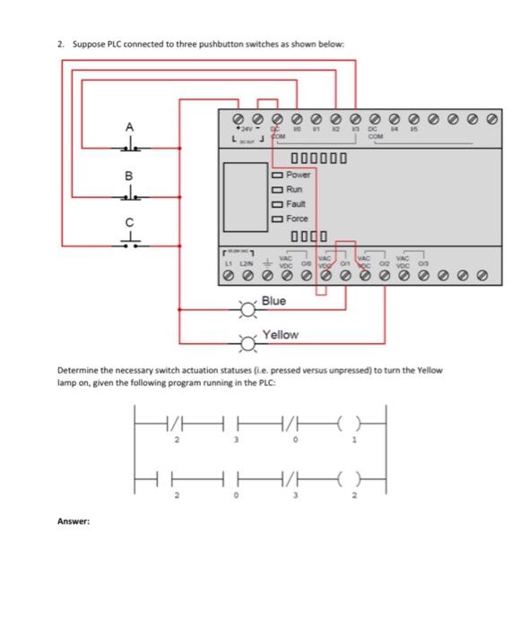 Solved 2. Suppose PLC connected to three pushbutton switches | Chegg.com
