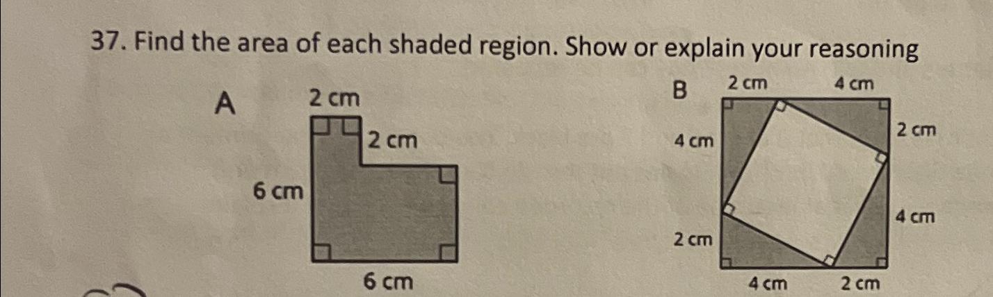 Solved Find the area of each shaded region. Show or explain | Chegg.com