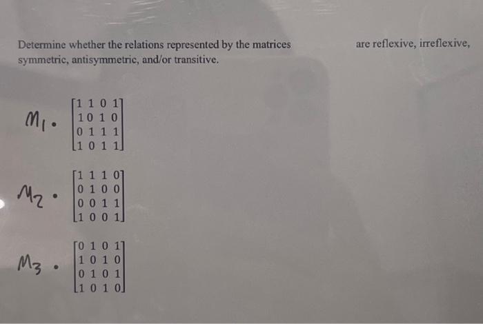 Solved Determine whether the relations represented by the | Chegg.com