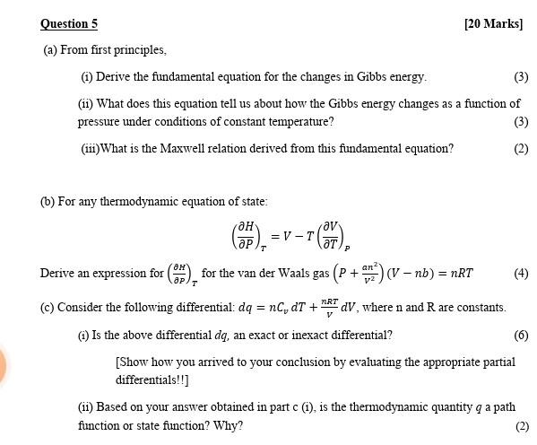 Solved (a) From first principles (1) Derive the fundamental | Chegg.com