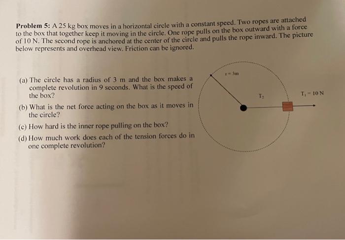 Solved Problem 5: A 25 kg box moves in a horizontal circle | Chegg.com
