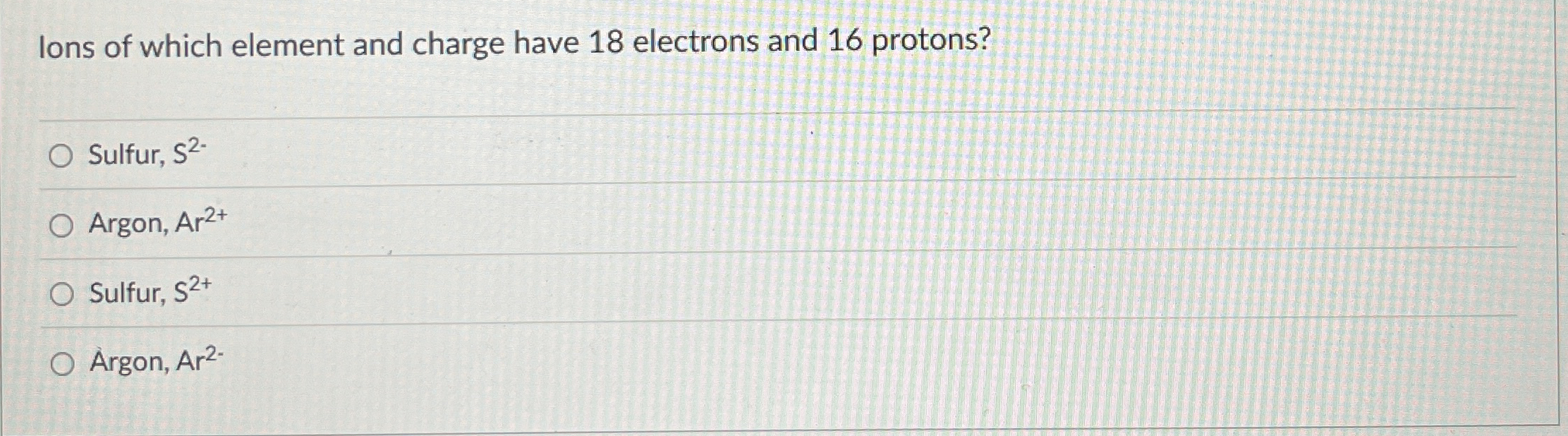 Solved Ions of which element and charge have 18 ﻿electrons | Chegg.com